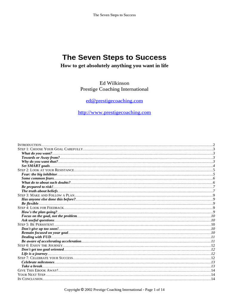 7 Steps 2 Success | PDF | Goal | Fear