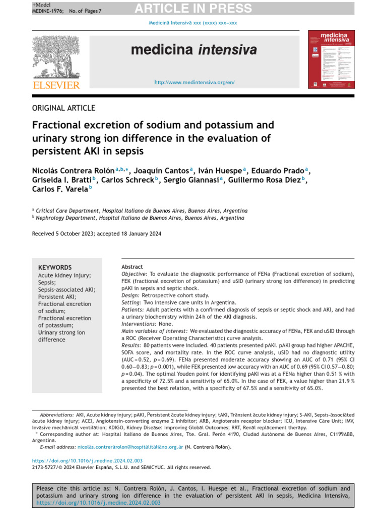 Fractional Excretion of Sodium and Potassium and Urinary Strong Ion ...