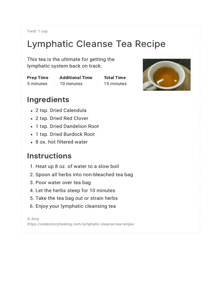 Lymphatic Cleanse Tea Recipe - UnderStory Healing | PDF