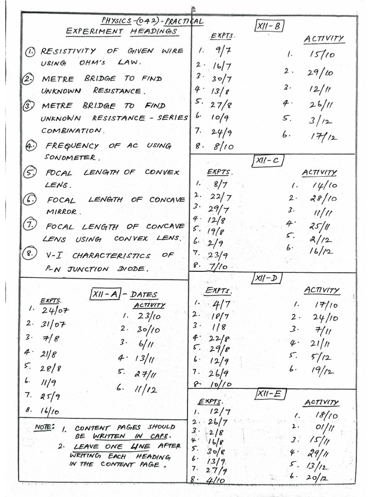 Physics Record - Headings, Circuit Diagram Corrections, Dates | PDF
