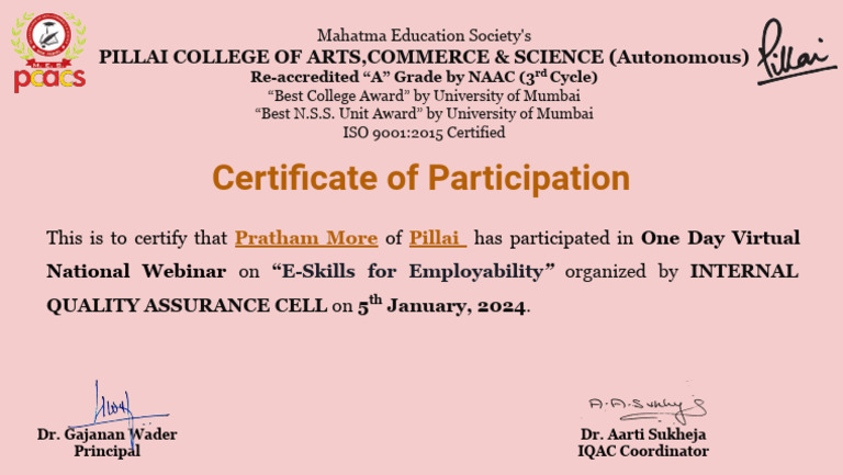 Pratham More Certificate | PDF