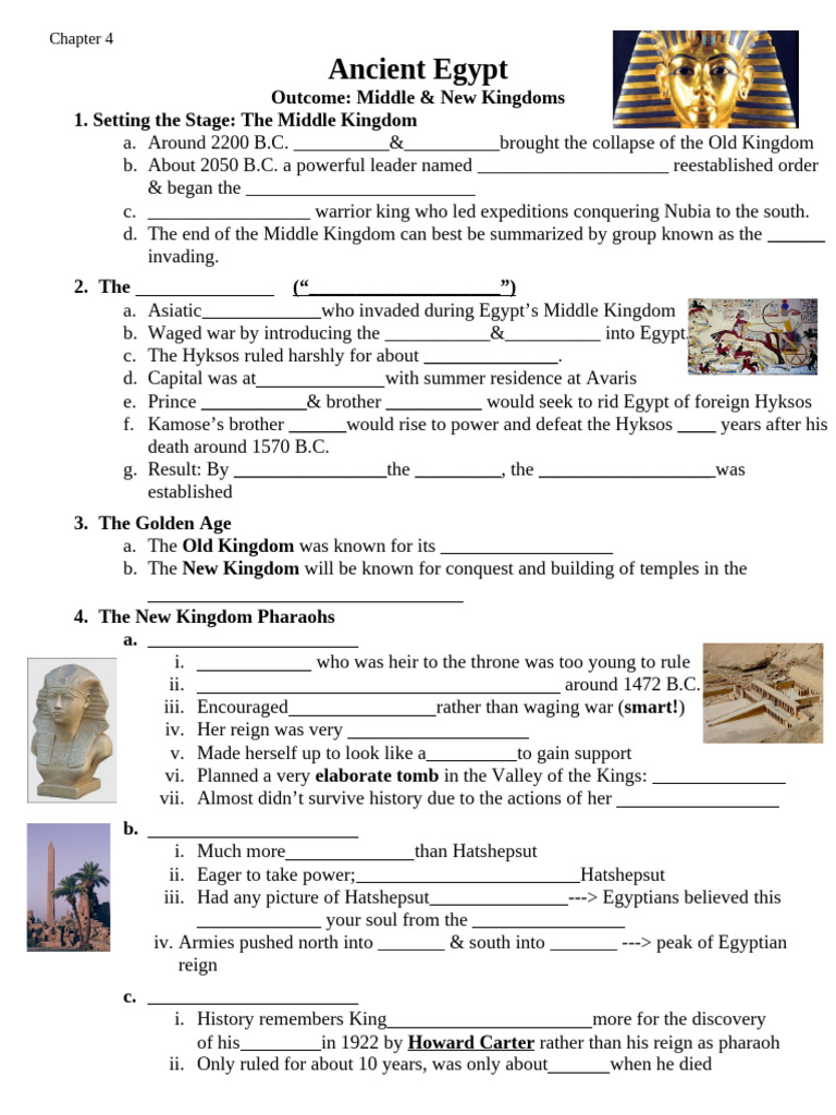 Chapter 4 Egypt Middle and New kindgom FILL IN NOTES | PDF | New ...