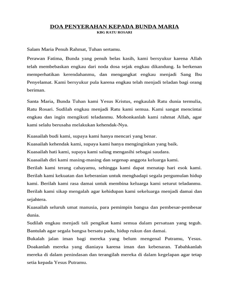 Doa Penyerahan Kepada Bunda Maria | PDF