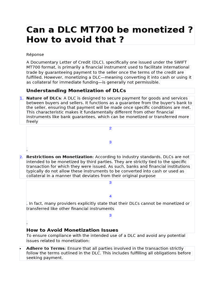 Can A DLC MT700 Be Monetized - How To Avoid That | PDF | Letter Of ...
