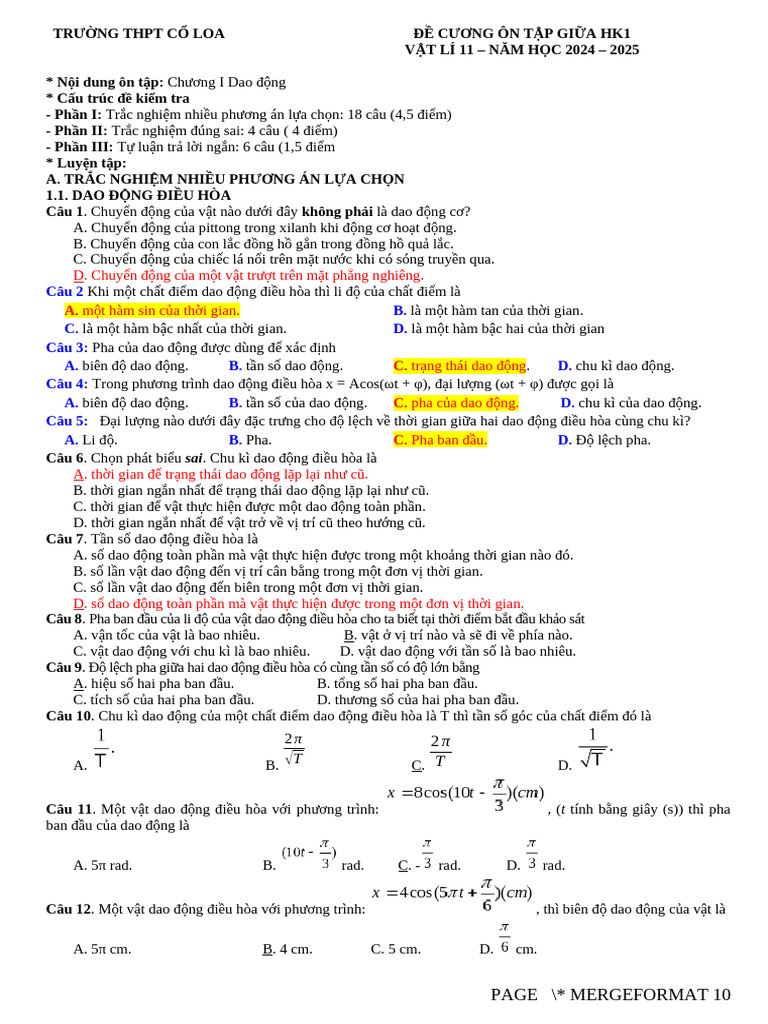 Dap an de Cuong Giua Ki 1 Nam 24-25 | PDF