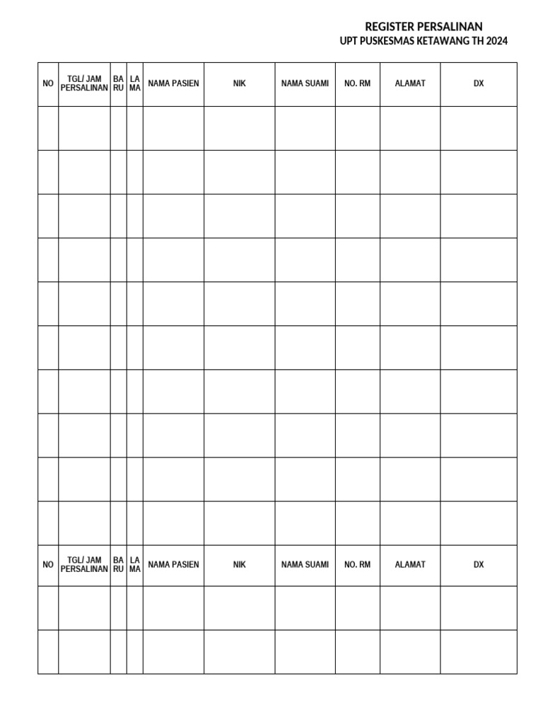 REG PERSALINAN 2024 | PDF