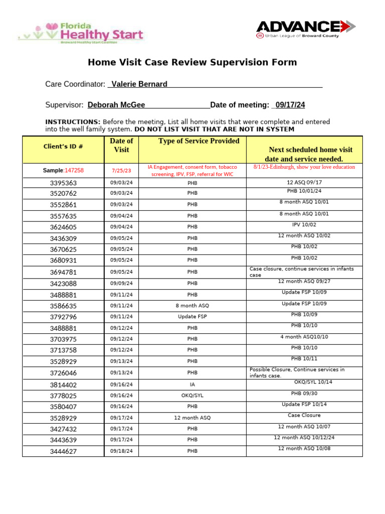 New Home Visit Case Review Supervision September - 24 | PDF