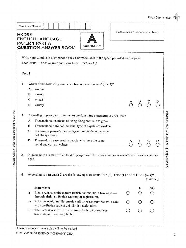 Reading 1 - QUESTION-ANSWER BOOK | PDF