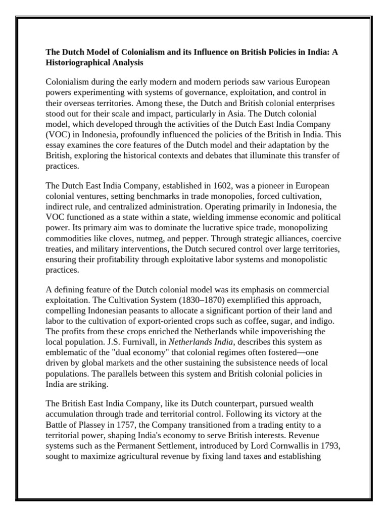 The Dutch Model of Colonialism and its Influence on British Policies in ...