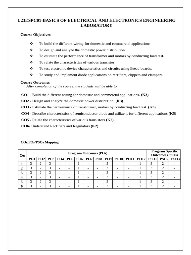 BEEE Lab Manual (R 2023) Updated As On 10.7.2024 | PDF | Ac Power Plugs And Sockets | Mains ...