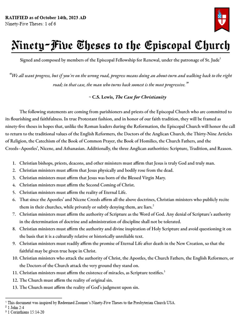 Ninety-Five Theses to the Episcopal Church (3) | PDF | Anglicanism ...