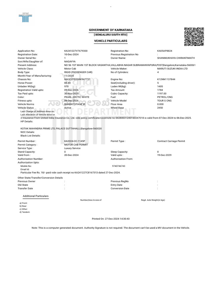 rc particulars | PDF | Vehicle Technology | Motor Vehicle