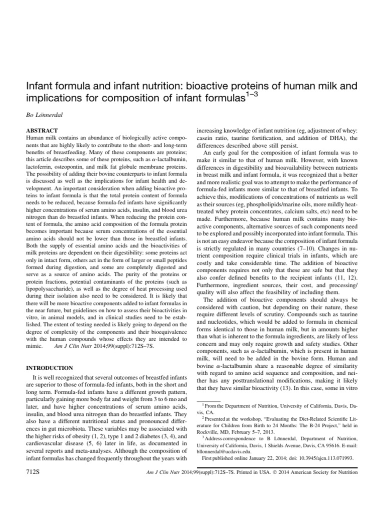 Bioactive Proteins in Infant Formula | PDF | Breast Milk | Proteins