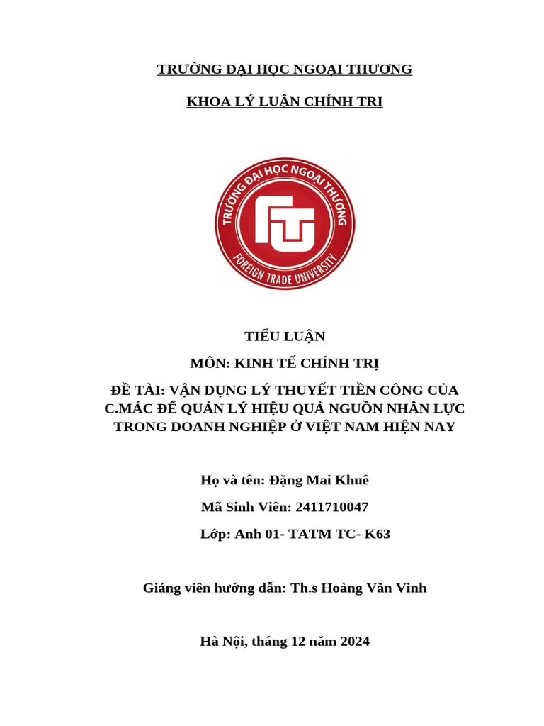 Tiểu luận KTCT | PDF