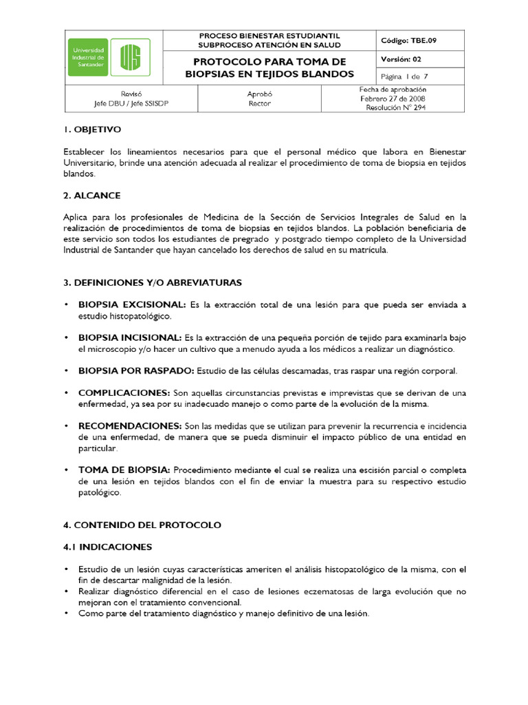Protocolo para Toma de Biopsias en Tejidos Blandos | PDF