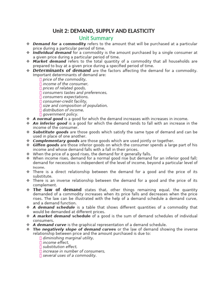 ECO Unit 2 SUMMARY | PDF | Demand | Elasticity (Economics)