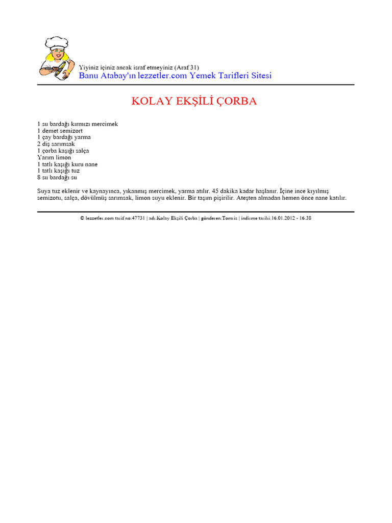 Kolay Eksili Corba 47731 | PDF