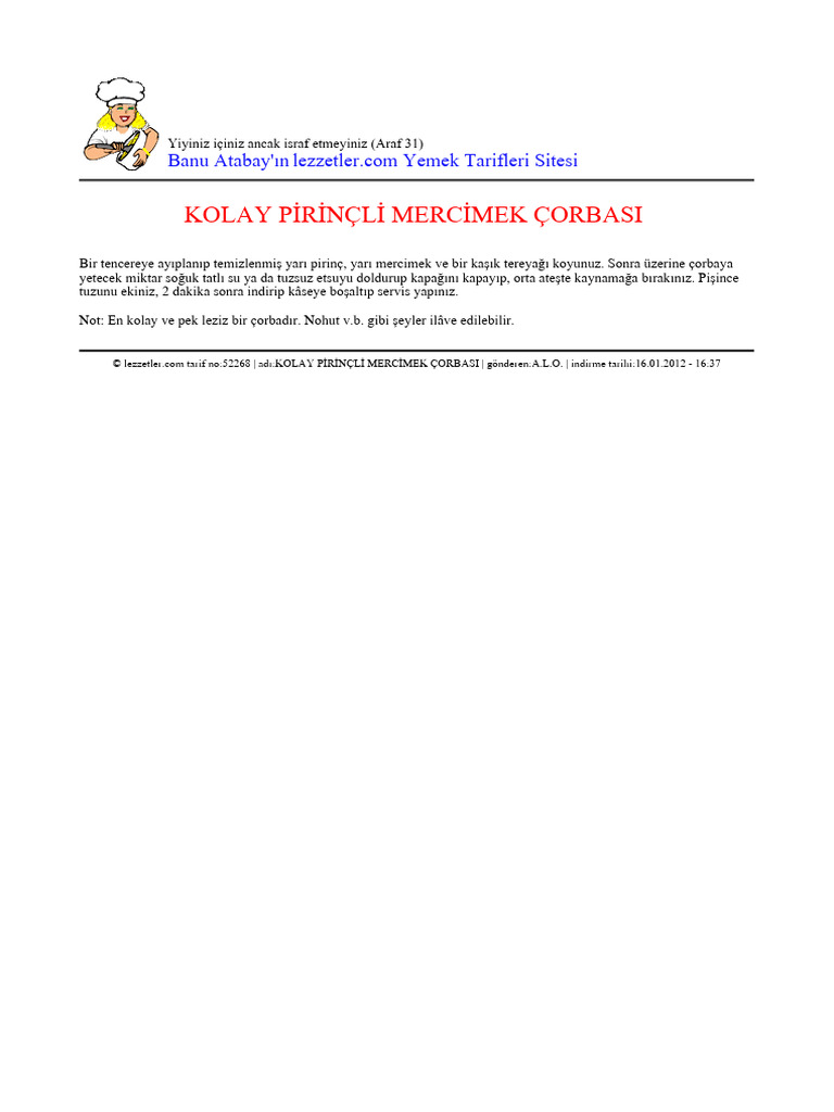 kolay-pirincli-mercimek-corbasi-52268 | PDF