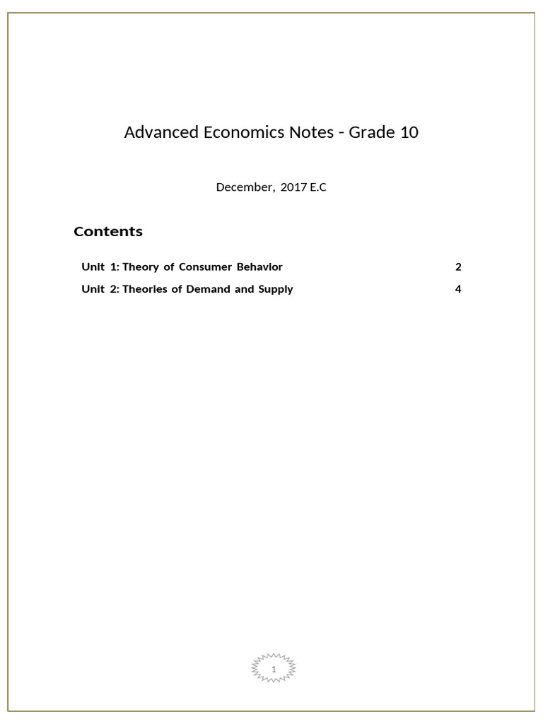 Grade 10 Economics Lesson Note Unit 1 & 2 | PDF | Demand | Demand Curve
