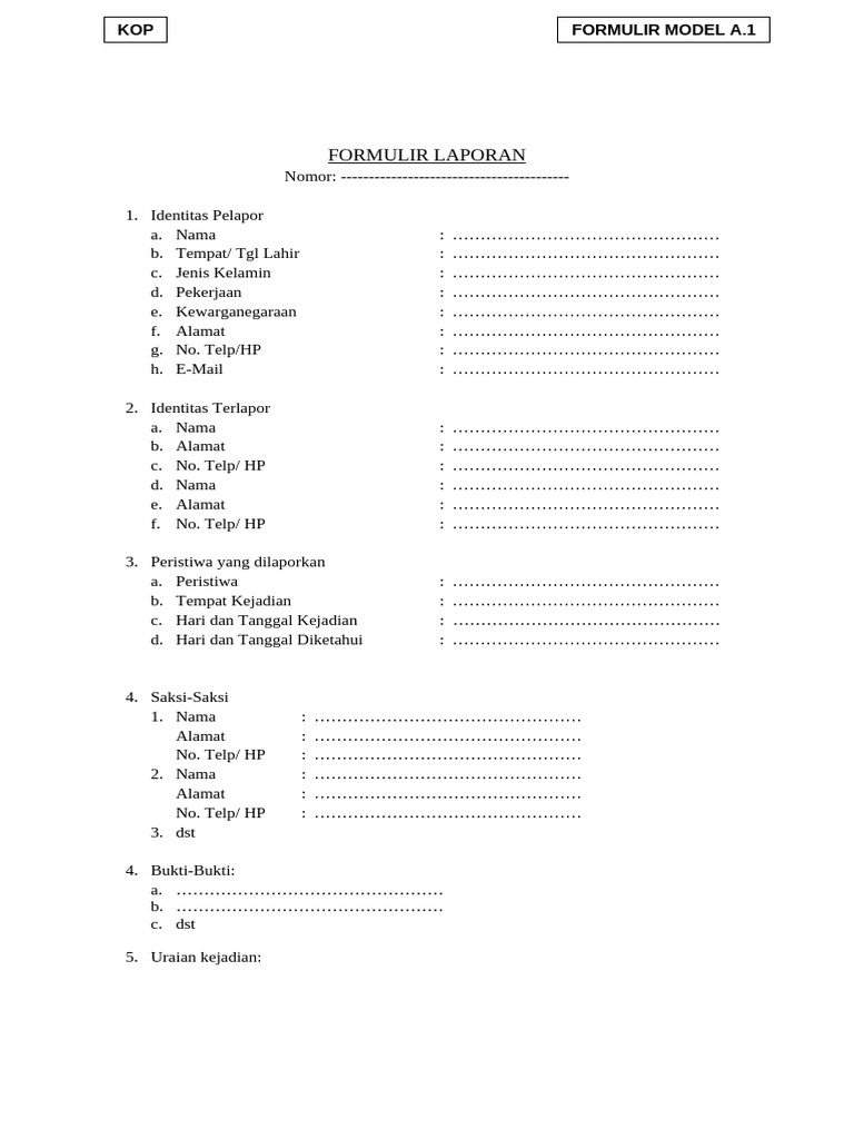Formulir Model a.1 Laporan | PDF