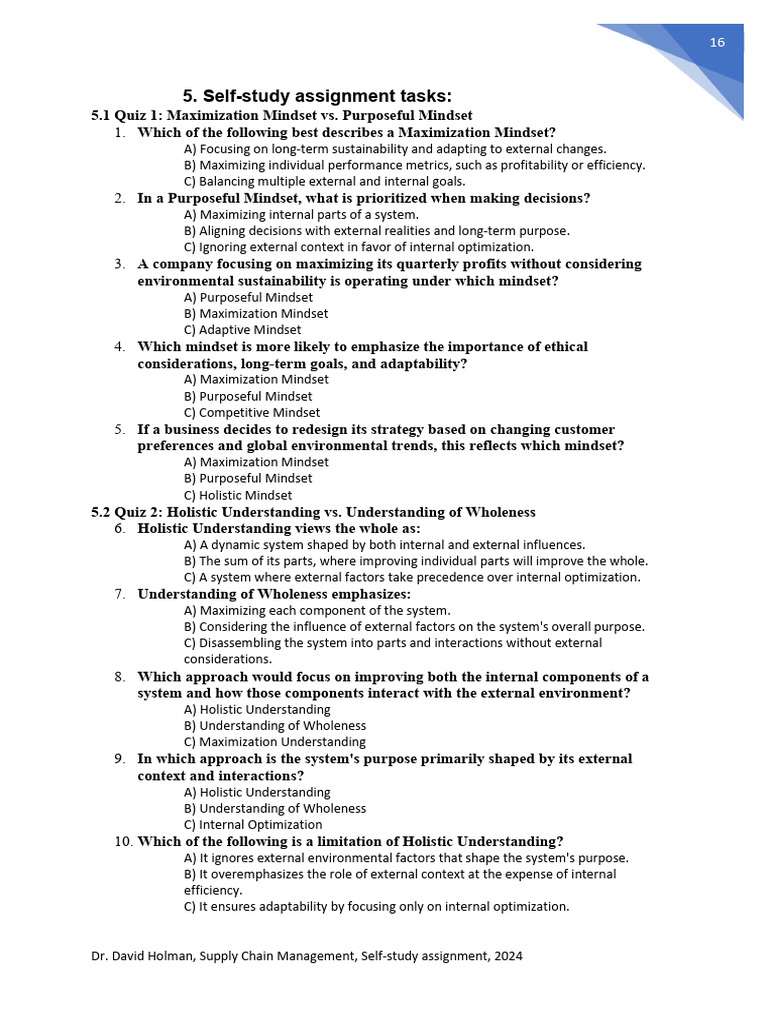 SCM Assignment Quizees Questions | PDF | System | Mindset
