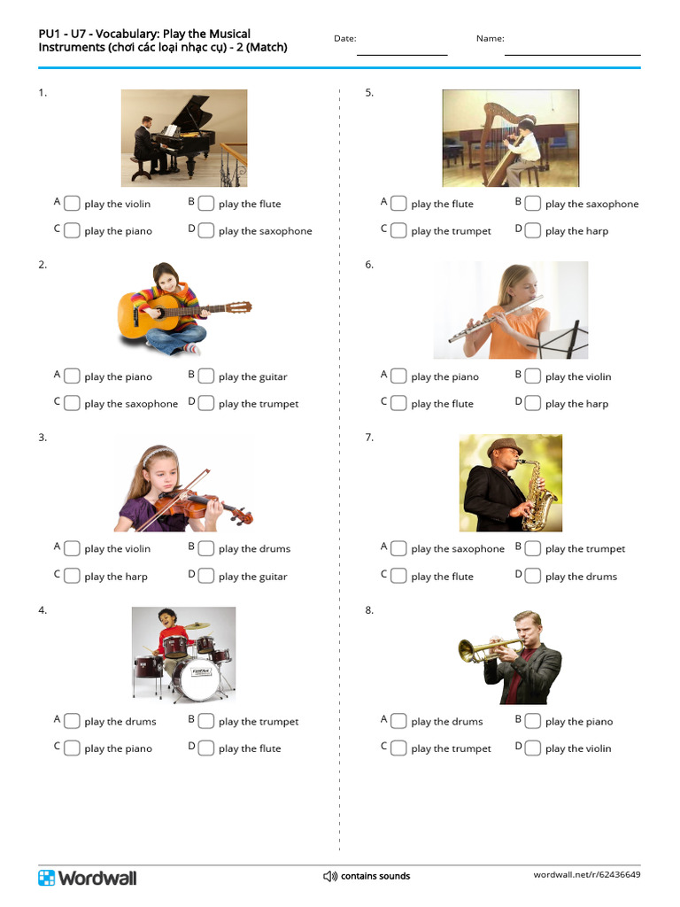 Pu1 U7 Vocabulary Play The Musical Instruments Chơi Các Lo I NH C C 2 Match Quiz | PDF