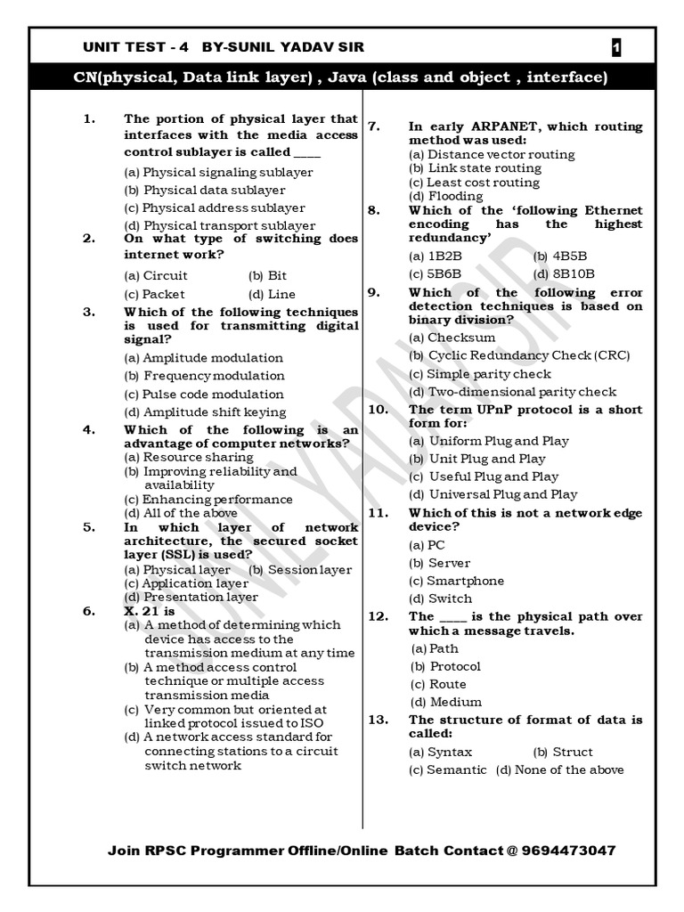 RPSC Programmer Unit Test 4 Questions | PDF | Class (Computer ...