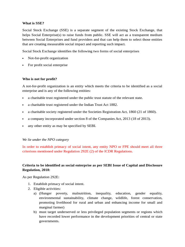 SSE memo | PDF | Social Enterprise | Nonprofit Organization