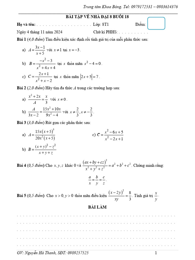 BTVN Đại8T1 B18 | PDF