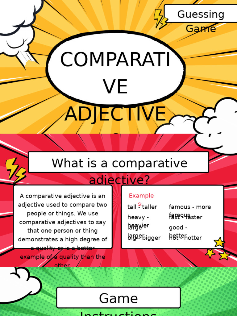 Colorful Comic Illustrative Comparative Adjectives Guessing Game ...