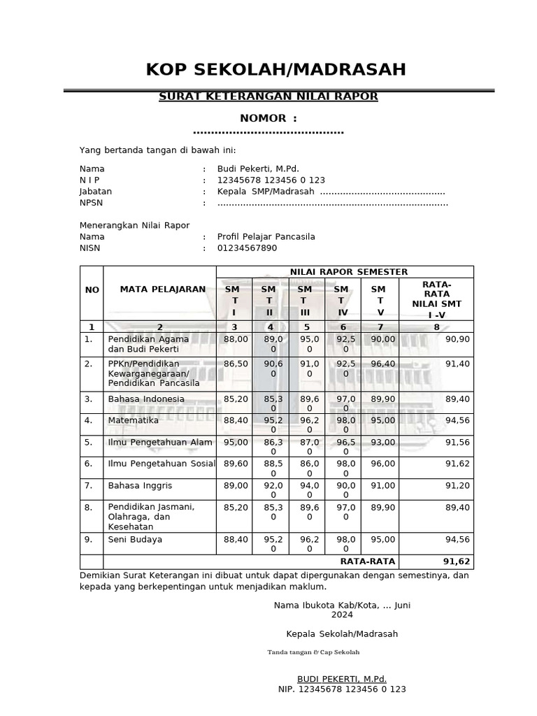 Format Suket Nilai Rapor | PDF