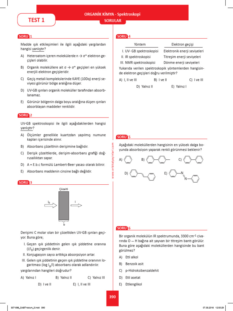 Orbital Oabt Kimya Spektroskopi Soru Bankasi604 | PDF