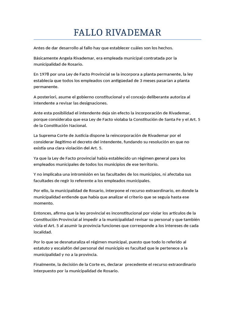 Fallo Rivademar | PDF | Gobierno local | Constitución