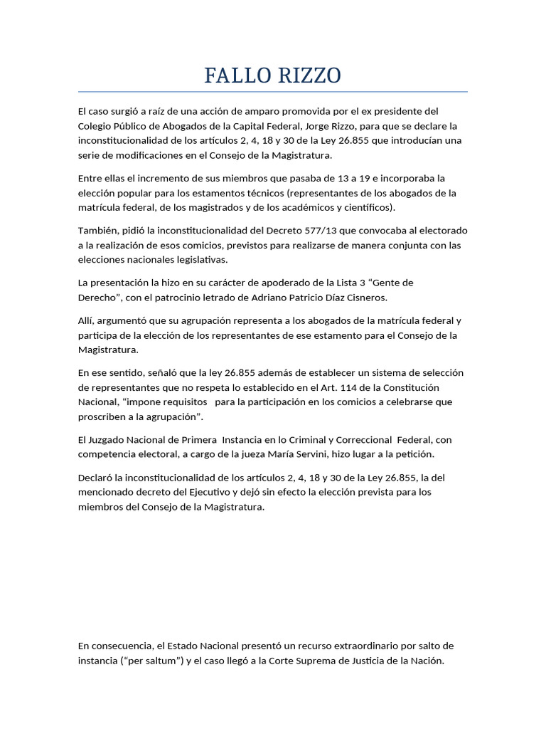 Fallo Rizzo | PDF | Gobierno | Justicia