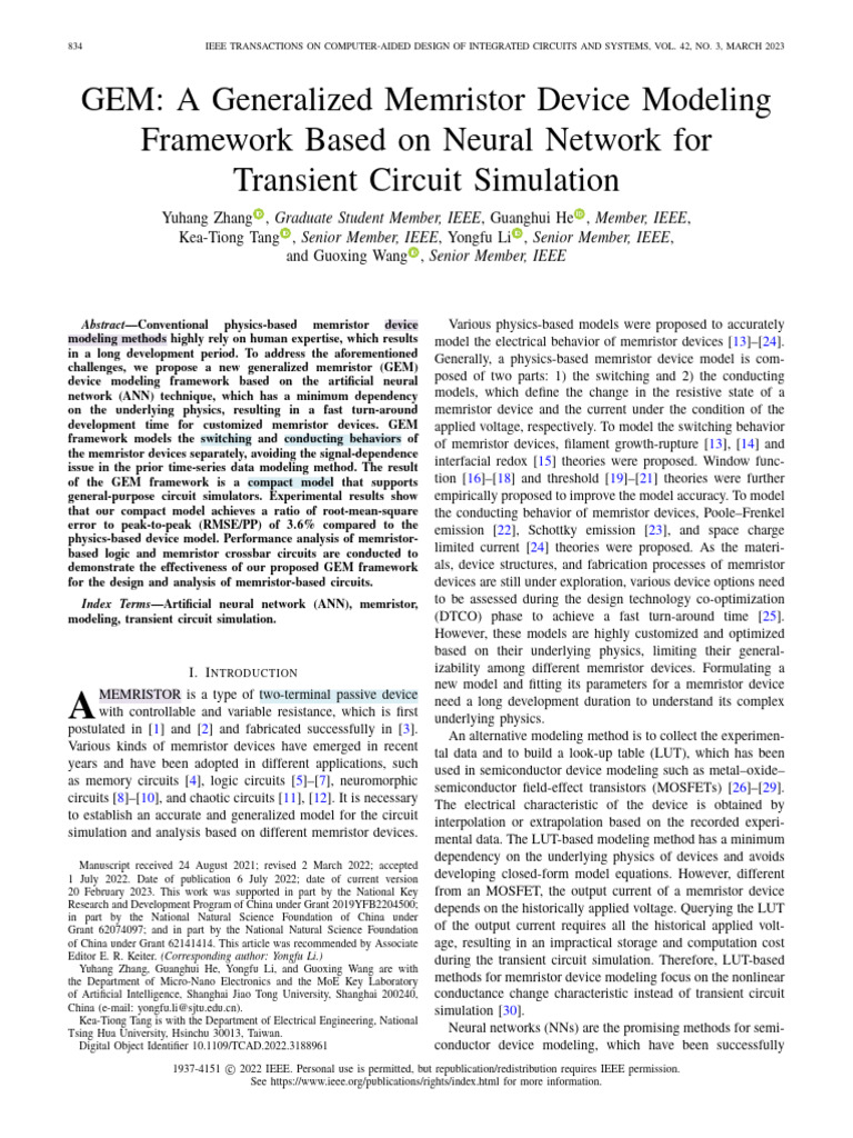(2023 TCAD) (ANN, GEM) A Generalized Memristor Device Modeling Framework Based On Neural Network ...