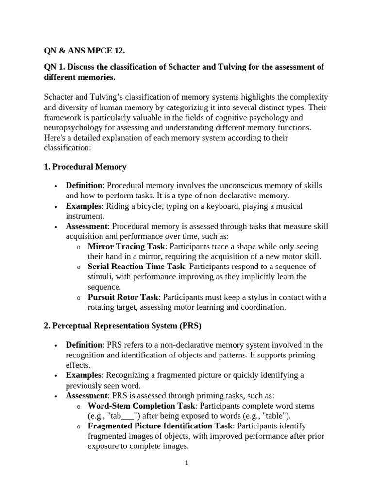 QN & ANS MPCE 12 | PDF | Mental Disorder | Memory