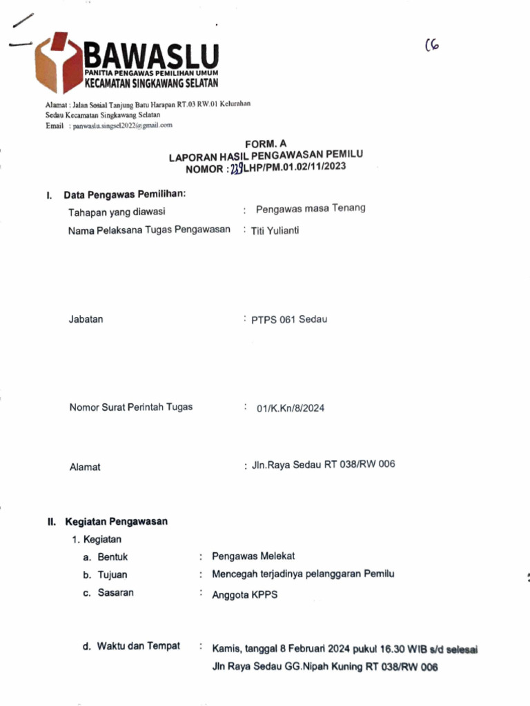 Form A penyebaran C pemberitahuan (Titi yulianti) TPS 061 | PDF