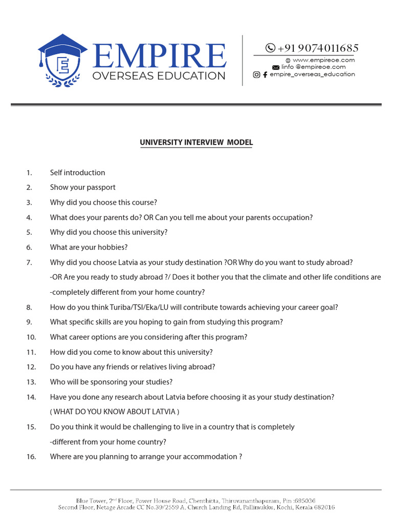 University Interview Model 2025 | PDF
