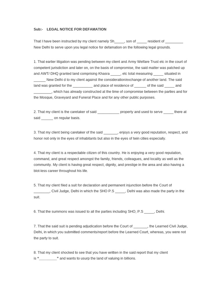 Legal Notice Defamation | PDF | Lawsuit | Defamation