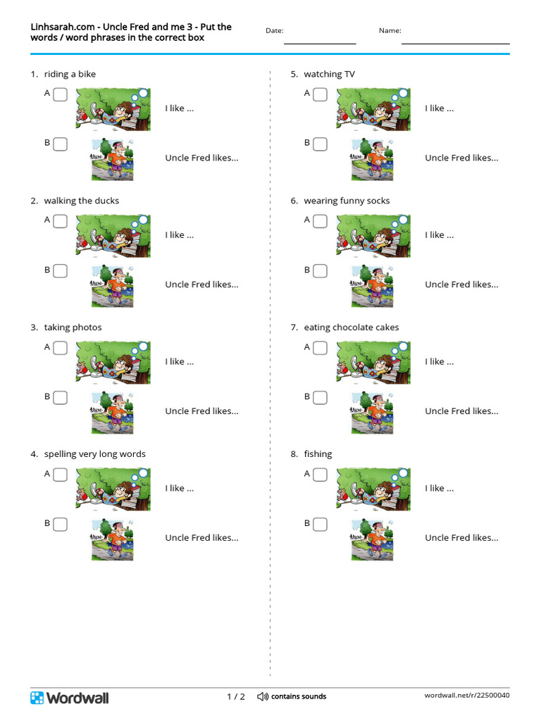 Linhsarahcom Uncle Fred and Me 3 Put The Words Word Phrases in The ...