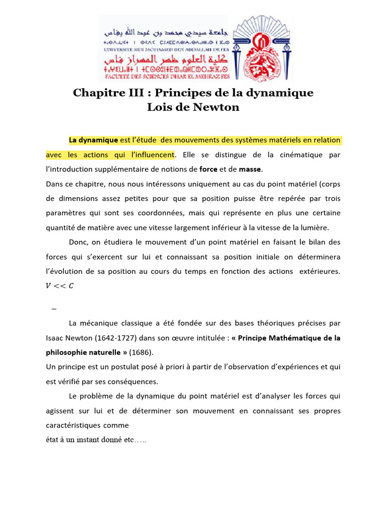 Principes de la dynamique et lois de Newton | PDF | Lois du mouvement ...