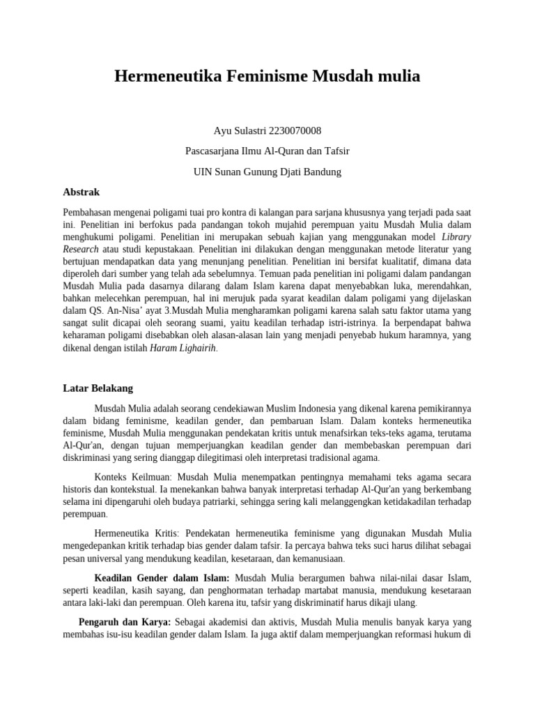 UAS AYU - Hermeneutika Feminisme Musdah Mulia | PDF