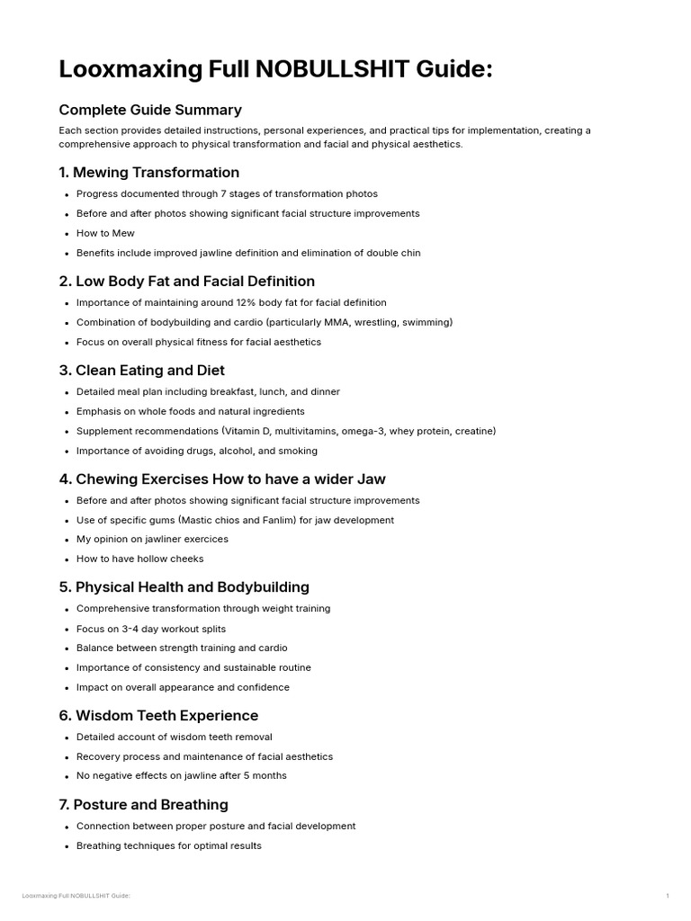 Looxmaxing Full NoBullshit Guide | PDF | Sleep Deprivation | Sleep