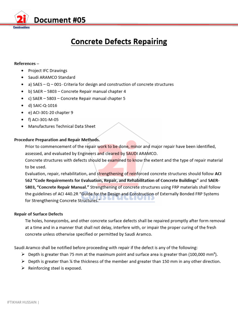 2i - 05. Concrete Defects Repairing | PDF | Concrete | Fibre Reinforced ...