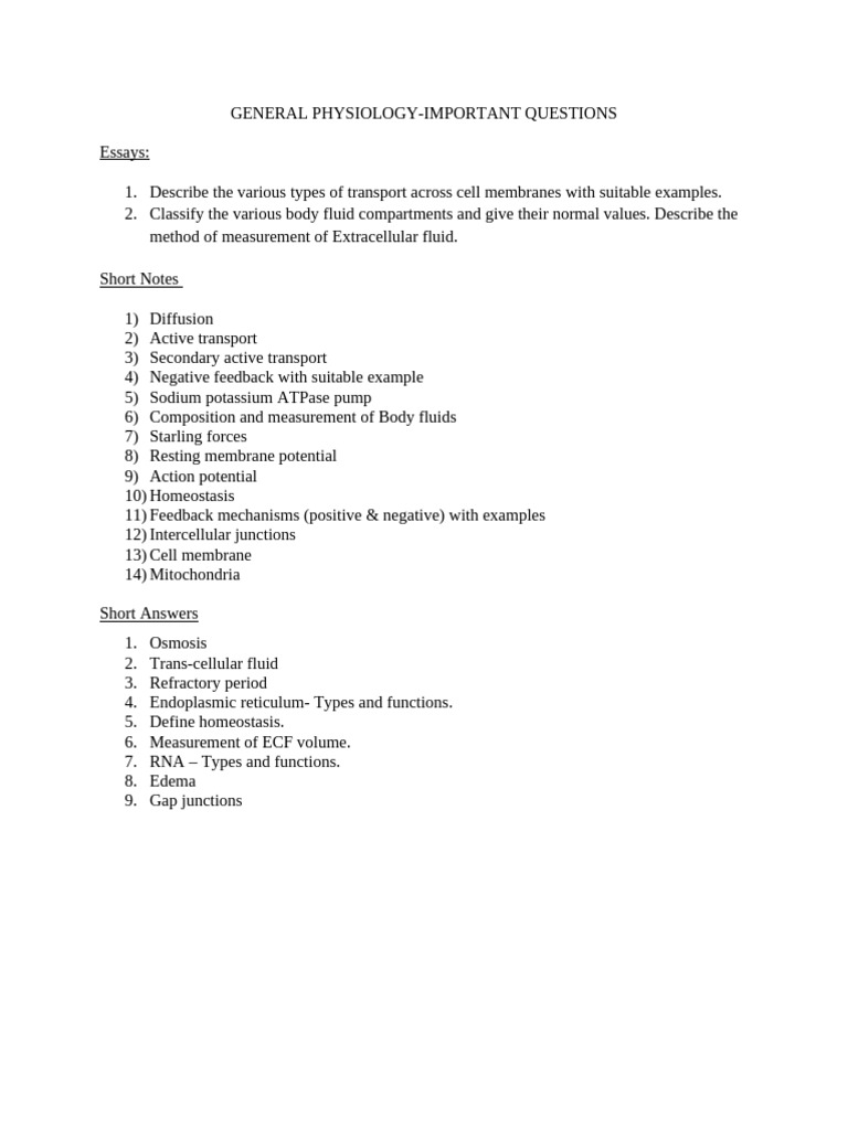 1. General Physiology | PDF