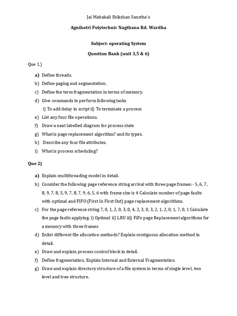 Question Bank OSY | PDF