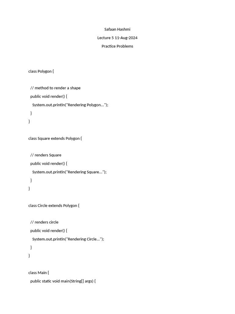 Java Lecture-6 12-Aug - Polymorphism | PDF