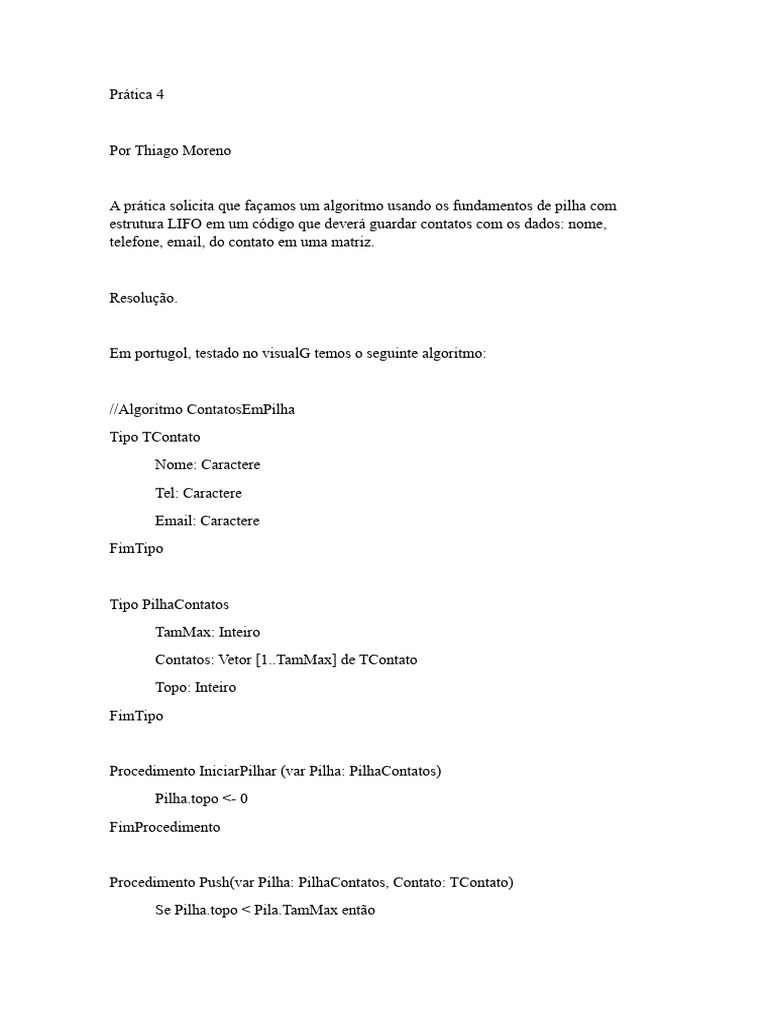 Algoritmo de Contatos em Pilha LIFO | PDF | Algoritmos | Ciência da ...