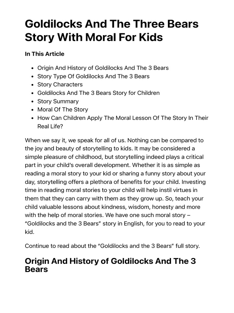 Goldilocks and the Three Bears: Summary & Moral | PDF | Goldilocks And ...