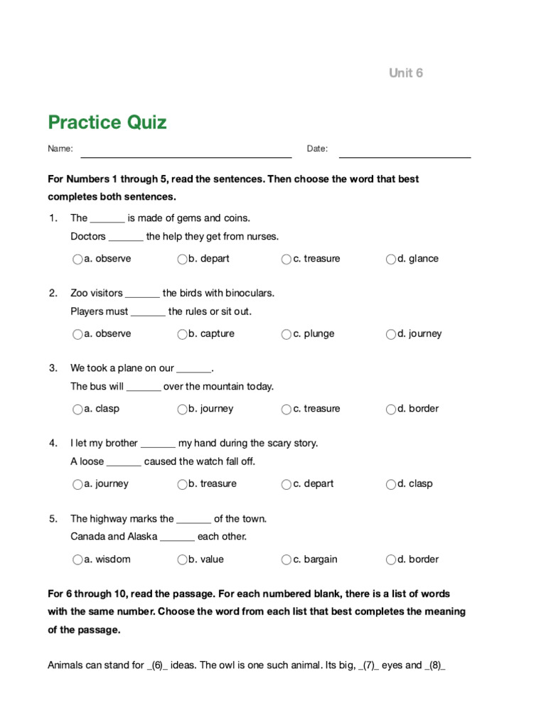 Sadlier Connect™ - Practice Quiz | PDF